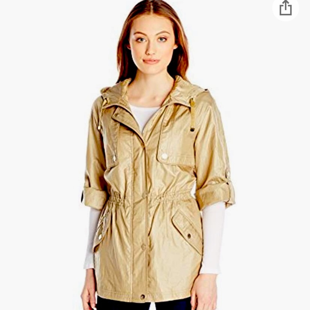 Eliza J Crinkle Iridescent Trench Spring Anorak - Gem